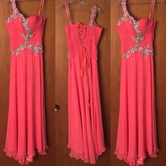 Aria Bridal | Dresses | Custom Coral One Shoulder Prom Dress | Poshmark
